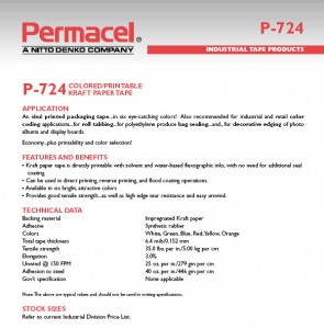 Shurtape (Permacel) 724 Specifications